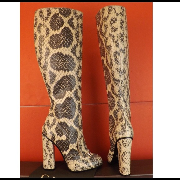 Gucci | Shoes | Gucci Leather Snakeskin Anaconda Lilian Tall Boots ...